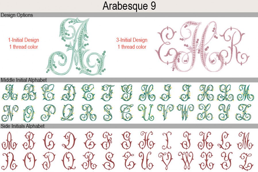 Arabesque 9 - Monogram Alphabet - Jan de Luz Linens - Jan de Luz Linens